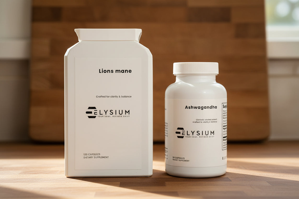 Stress & Focus Stack – Ashwagandha + Lion’s Mane for Calm, Clarity & Cognitive Health – Elysium ...